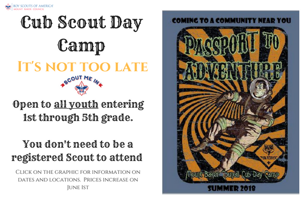 Day Camp Prices Increase on June 1st! - Mount Baker Council, Scouting ...