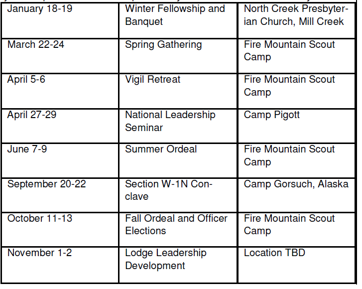 Order of the Arrow Upcoming Events - Mount Baker Council, Scouting America